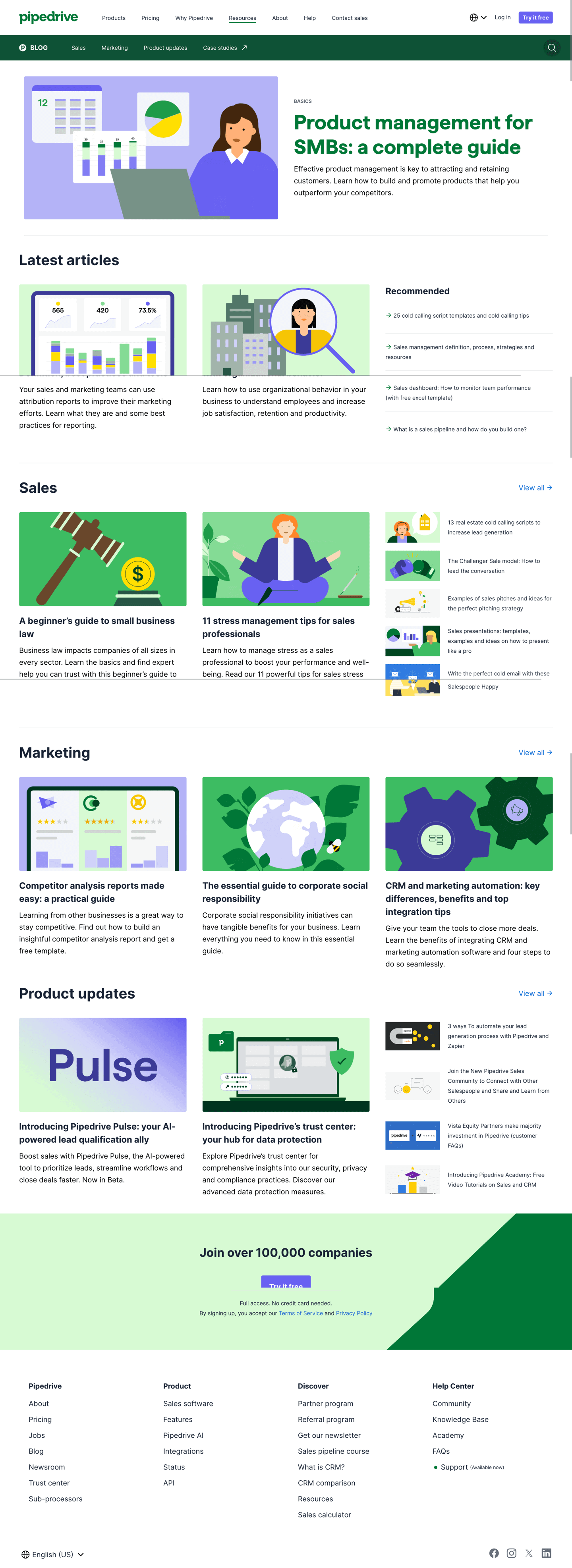 Pipedrive blog page - SaaS Landing Page