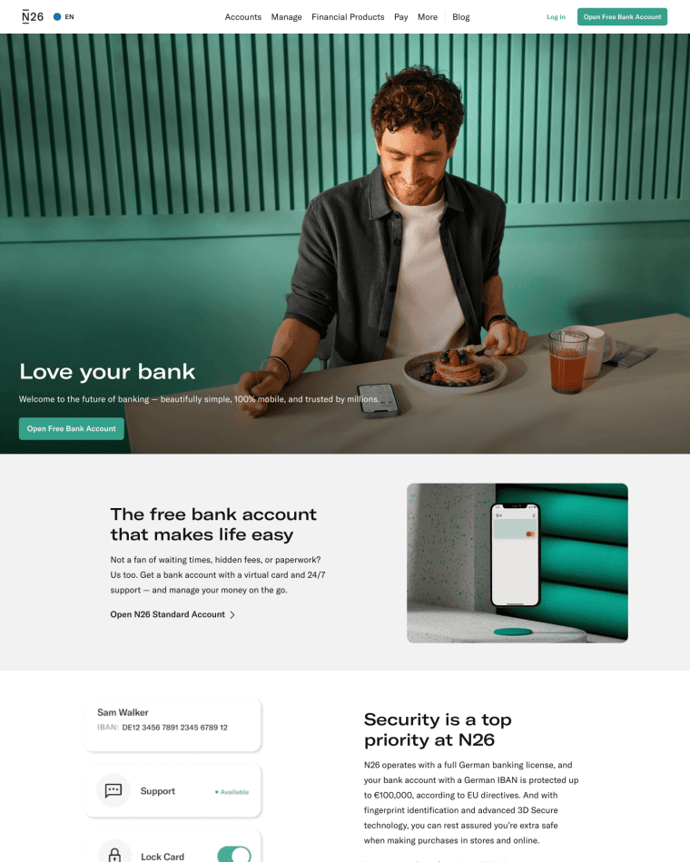 SaaS landing page examples using N26 font - SaaS Landing Page