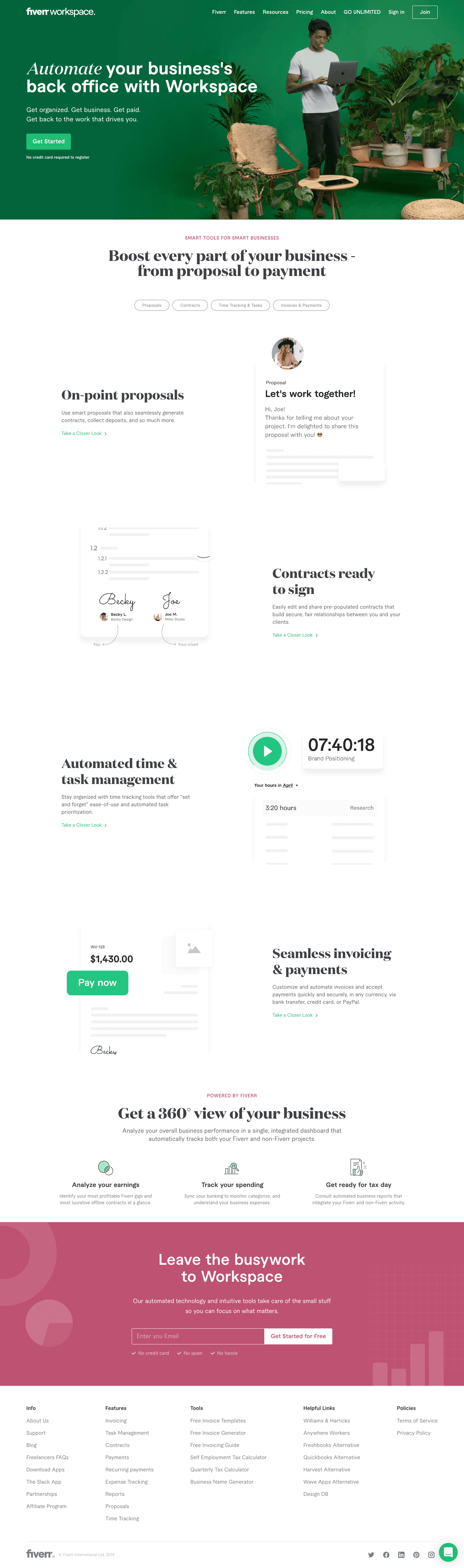 Fiverr Workspace page - SaaS Landing Page