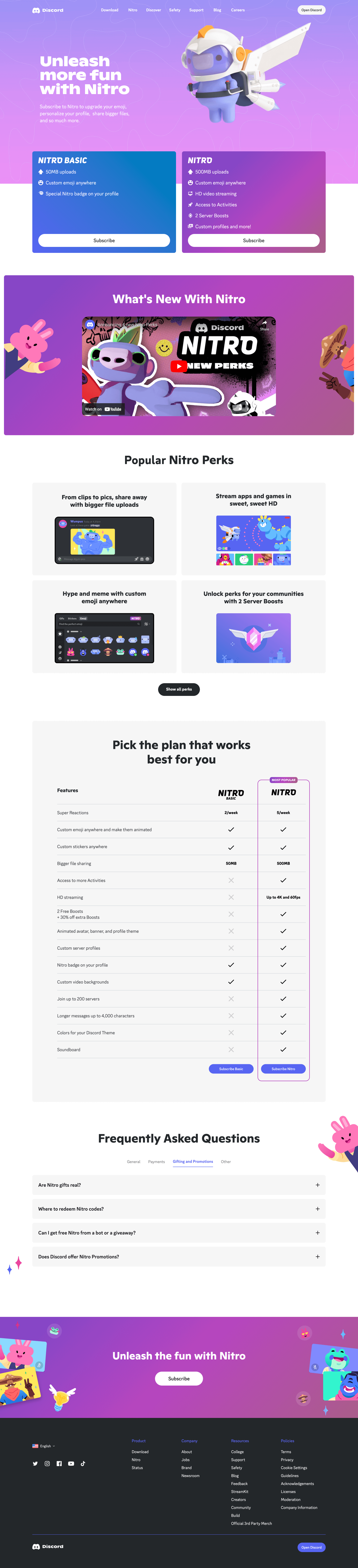 Discord Nitro page - SaaS Landing Page
