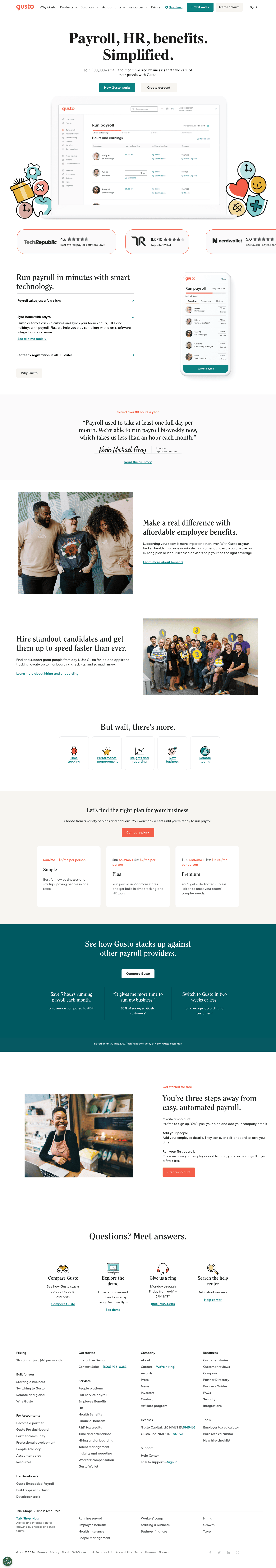 Gusto page - SaaS Landing Page