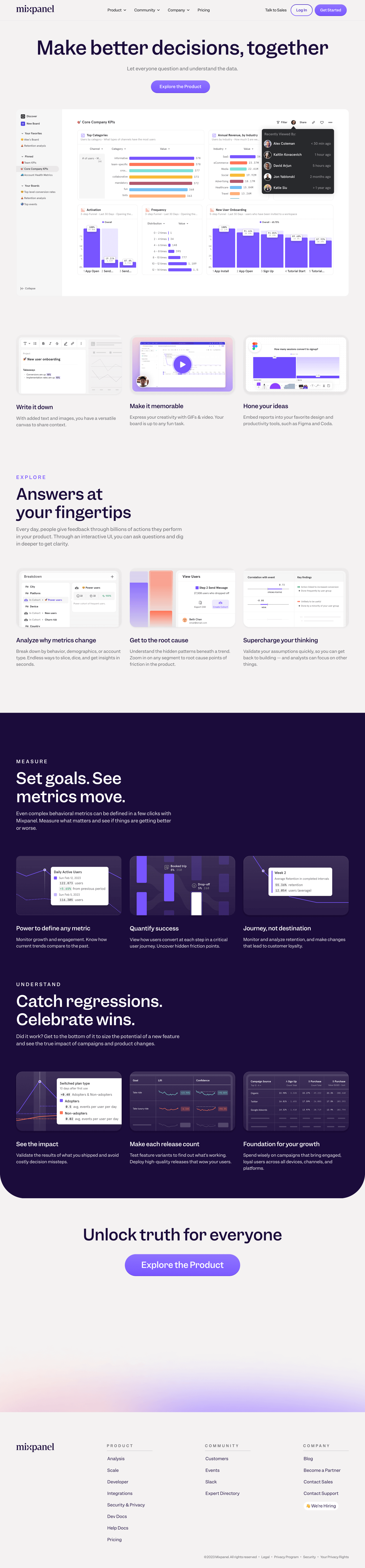 Mixpanel features page - SaaS Landing Page
