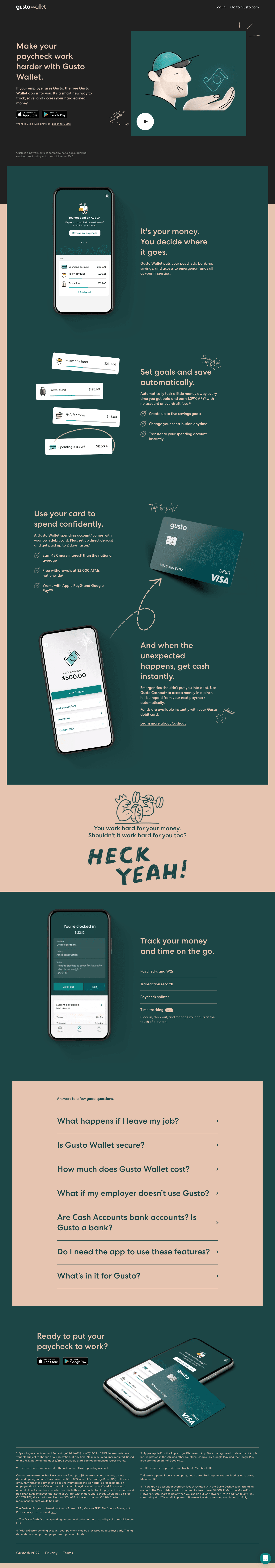Gusto Wallet page - SaaS Landing Page