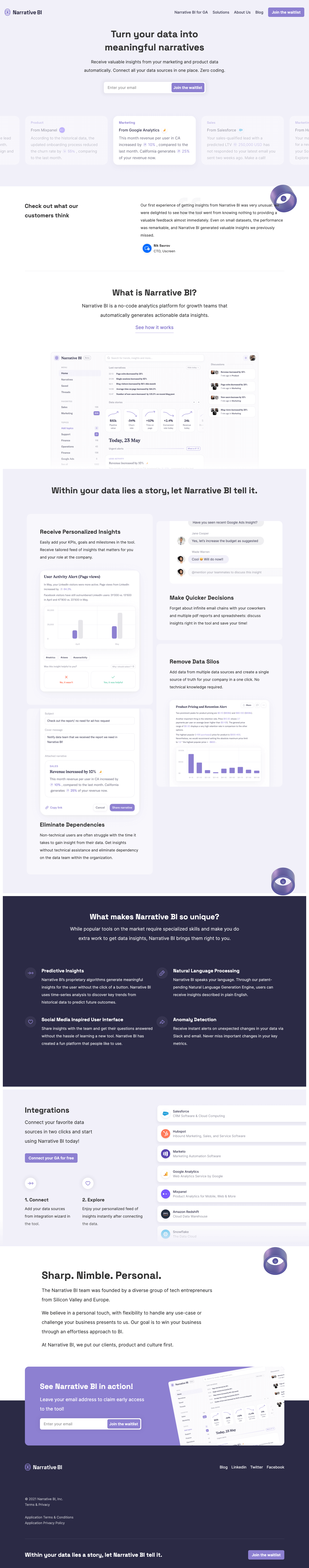 Narrative BI page - SaaS Landing Page