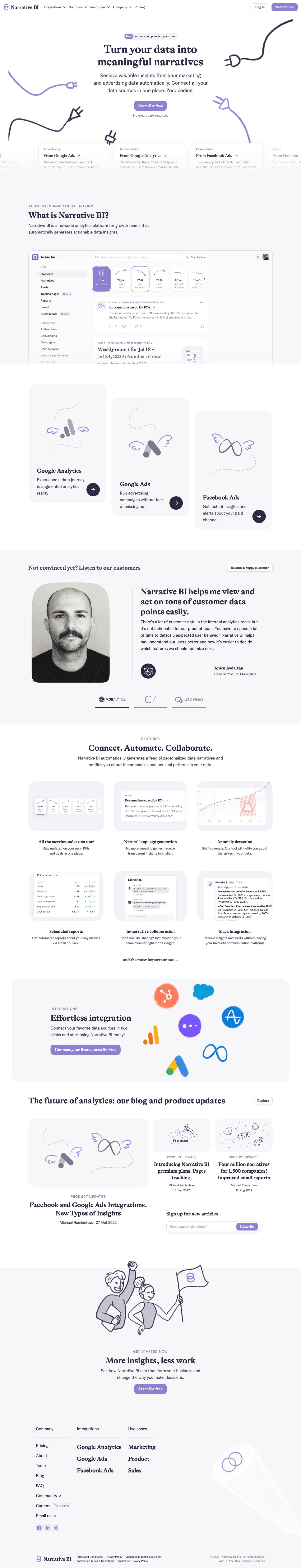Narrative BI page - SaaS Landing Page