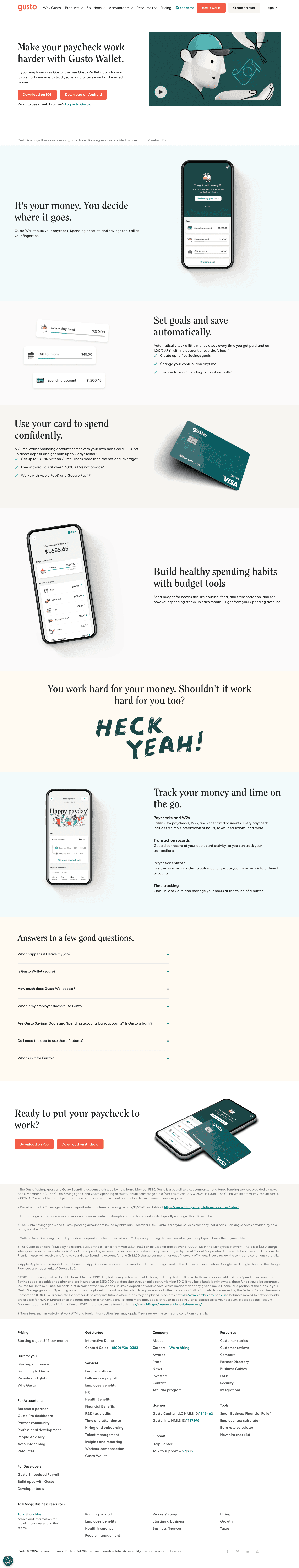 Gusto Wallet page - SaaS Landing Page