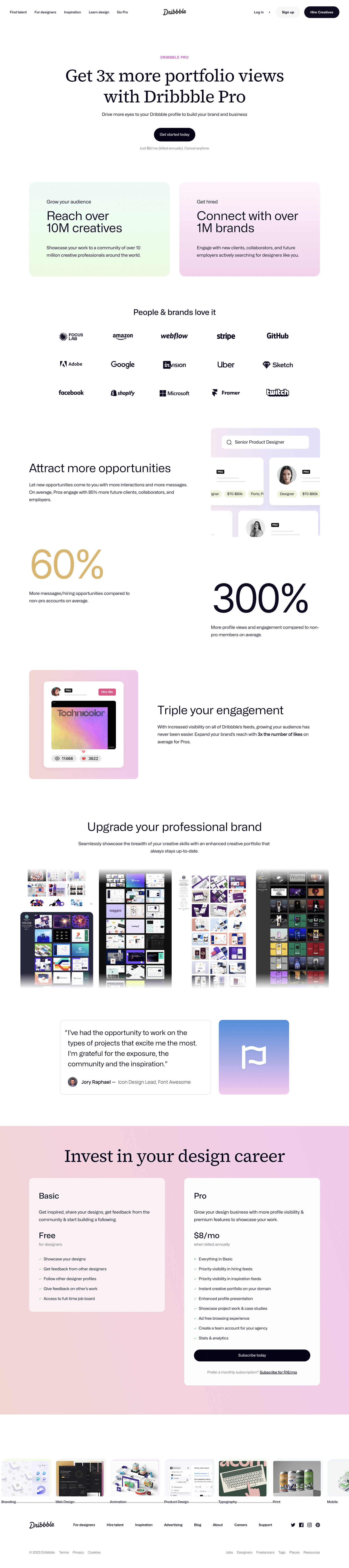 Dribbble Pro page - SaaS Landing Page