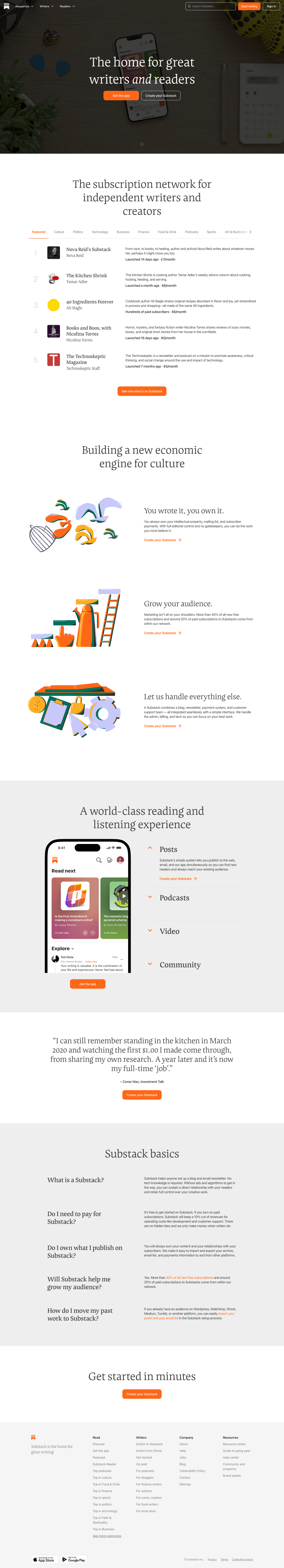 Substack page - SaaS Landing Page