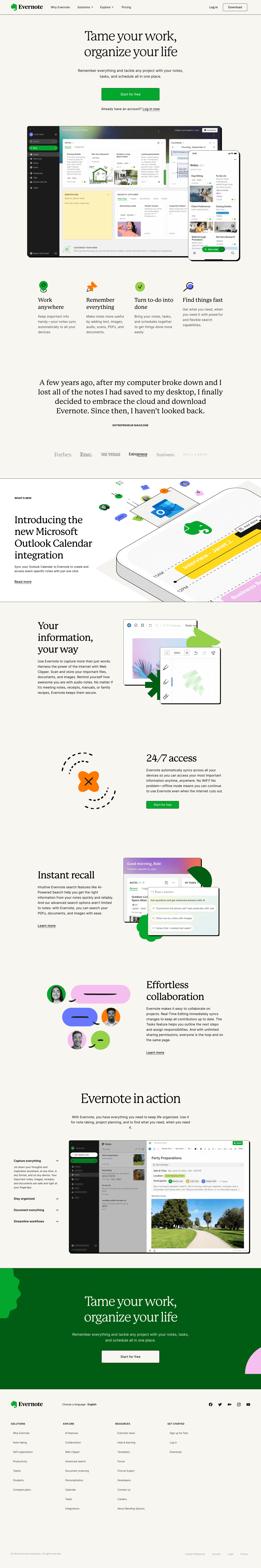 Evernote page - SaaS Landing Page