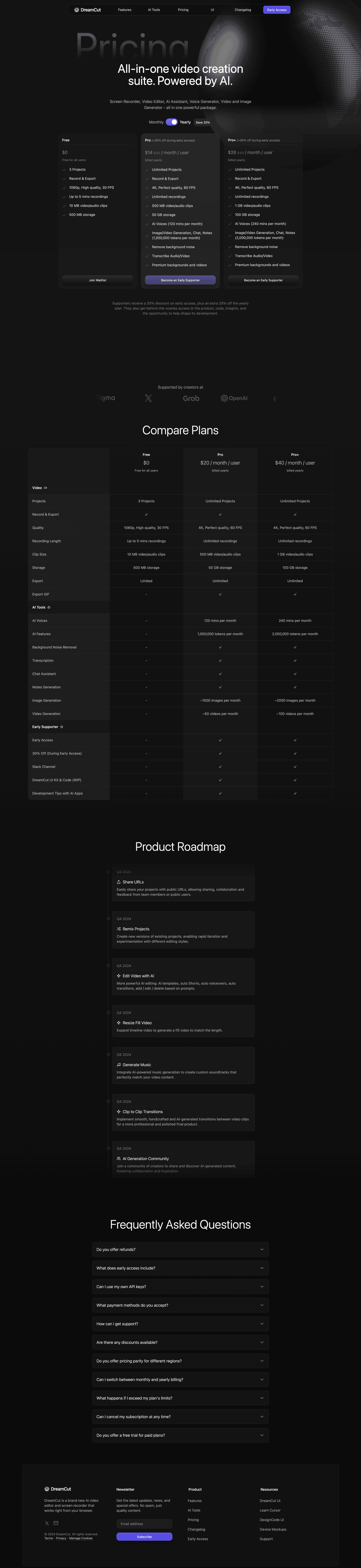 DreamCut pricing page - SaaS Landing Page