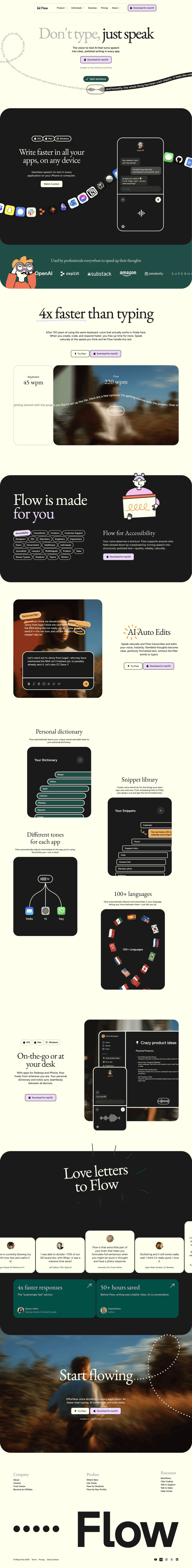 Wispr Flow page - SaaS Landing Page